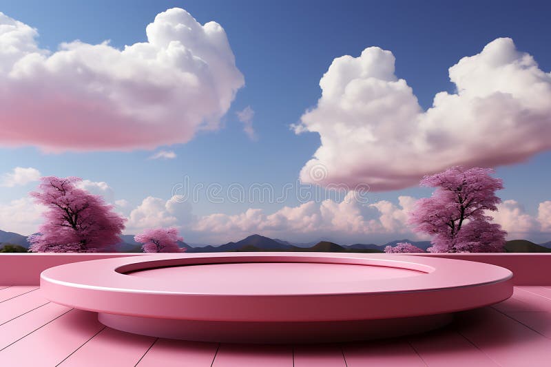 Background Vector 3d Pink Rendering with Podium and Minimal Cloud Scene ...