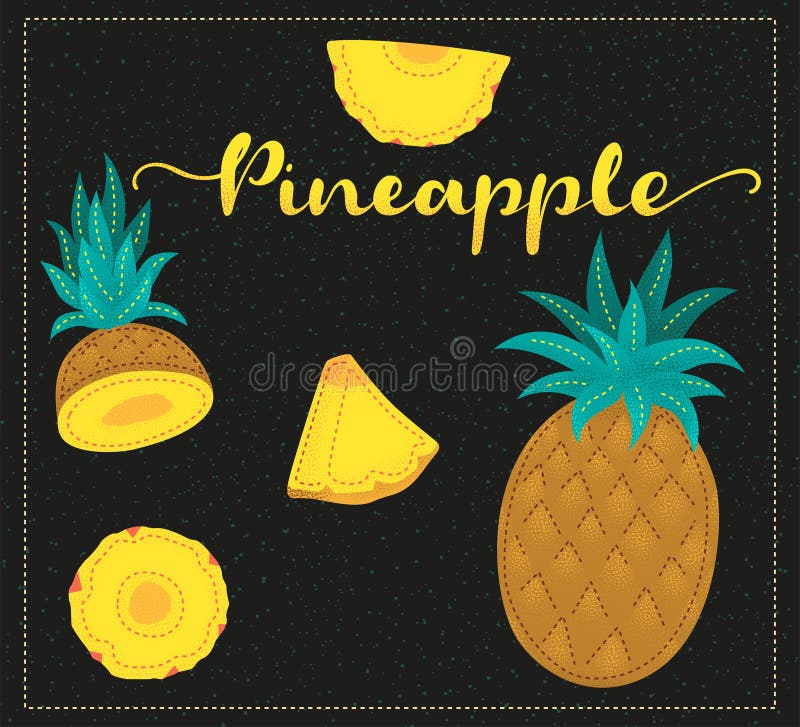 Background with Vector Hand Drawn Pineapple Set Stock Vector - Illustration of pineapple, shiny ...