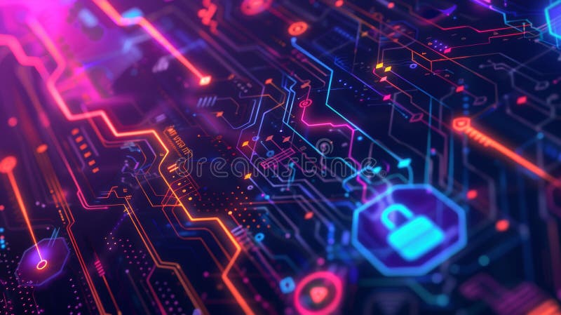 Background with Vibrant Colors and Cybersecurity Symbols. Stock ...