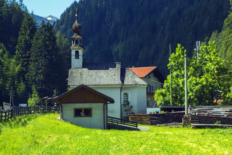 Background View of a Small Church in a Village in Tyrol Editorial Photo ...