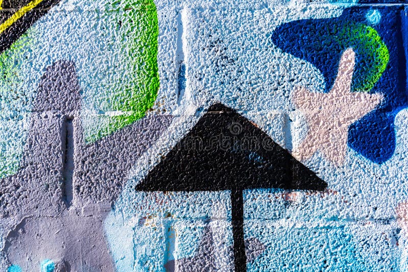 Background with Wall Texture Painted Colorful Arrows and Graffiti Stock ...