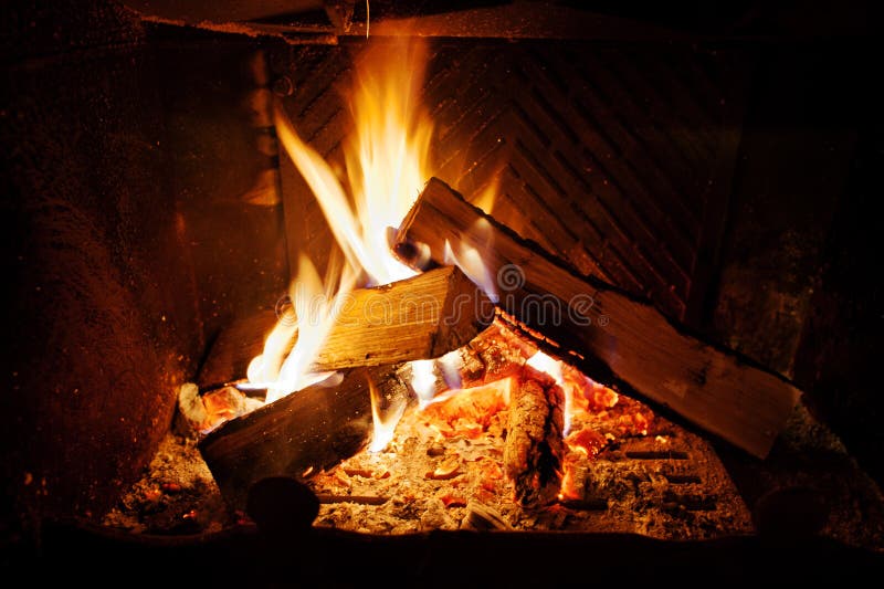 Background Warm Fire in the Fireplace Home Stock Image - Image of heat ...