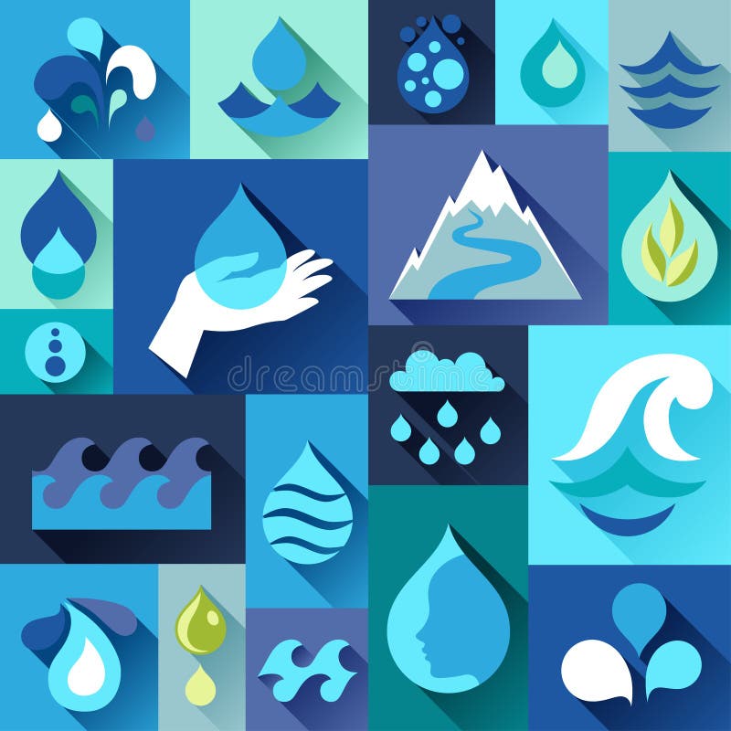 Background with Water Icons in Flat Design Style Stock Vector ...