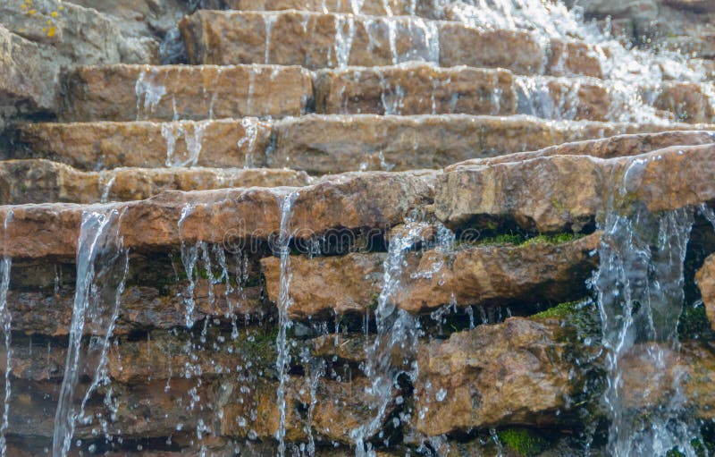 Background, Water Running through Layered Rocks. Stock Image - Image of ...