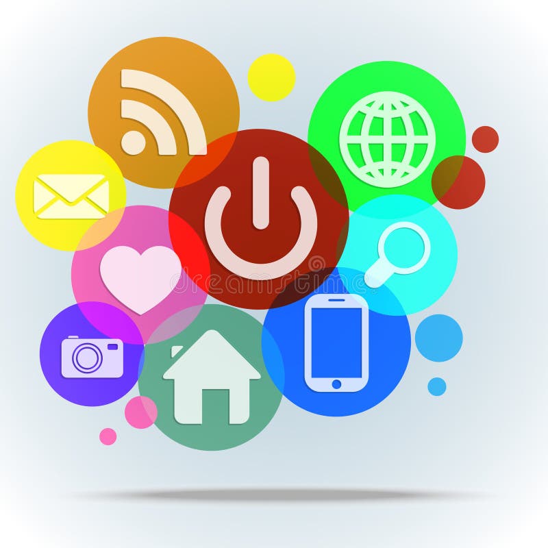 Background with Web Icons on Color Bubbles Stock Vector - Illustration ...