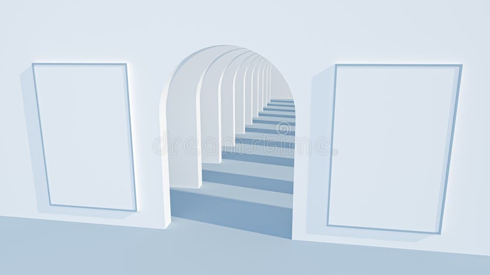 Background of White Arches with Tunnel and Cast Shadows. 3D Rendering ...