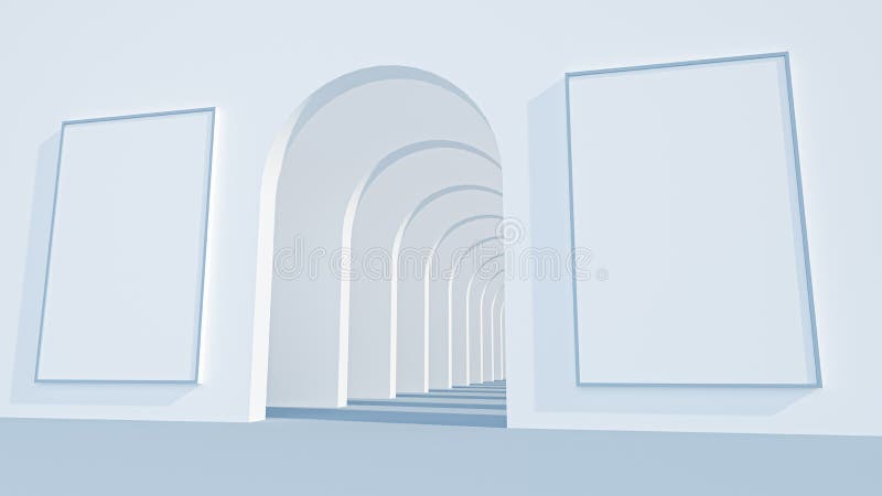 Background of White Arches with Tunnel and Cast Shadows. 3D Rendering ...