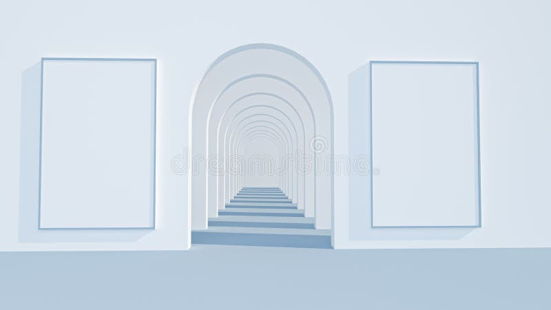 Background of White Arches with Tunnel and Cast Shadows. 3D Rendering ...