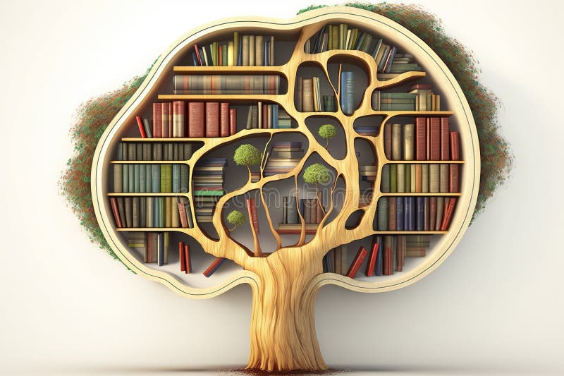 Background White Bookshelf Knowledge Tree Stock Illustration ...