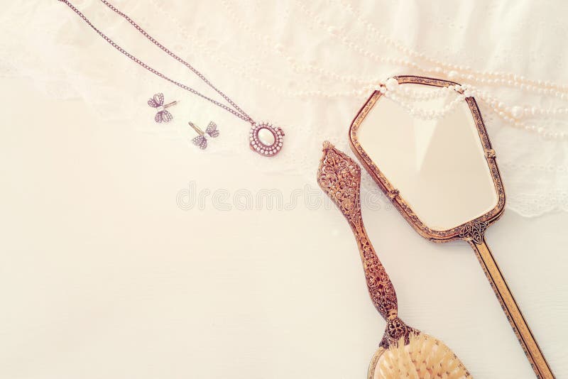 Background of White Delicate Lace Fabric, Pearls and Vintage Hand ...