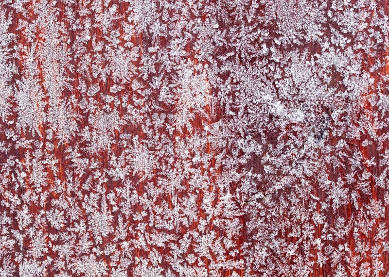 Background from White Ice Crystals Patterns Texture on a Wooden Surface ...