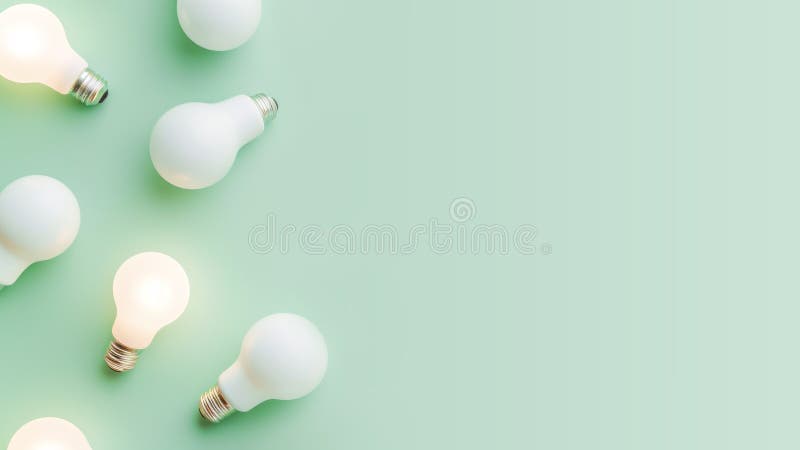 Background of White Led Light Bulbs with Glowing Light Bulbs on Light ...