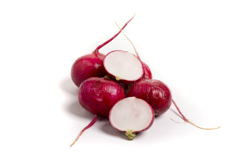 Background, White. the Red Radish Inside is One Cut in Half Stock Photo ...