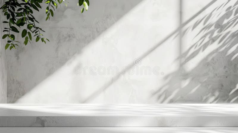 Background White Wall Studio with Shadow Leaves, Light Cement Floor ...