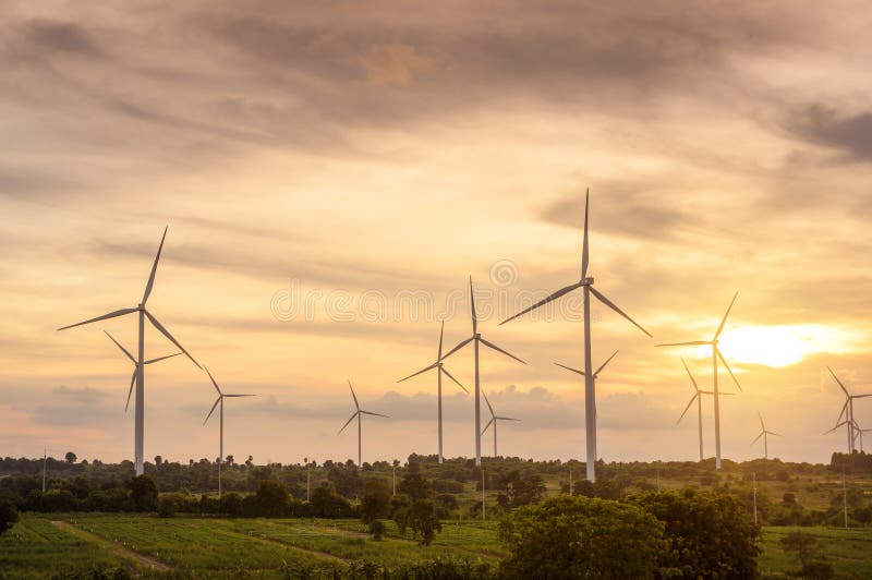 Background of Wind Turbines Fields at Sunset , Ecological Conservation ...