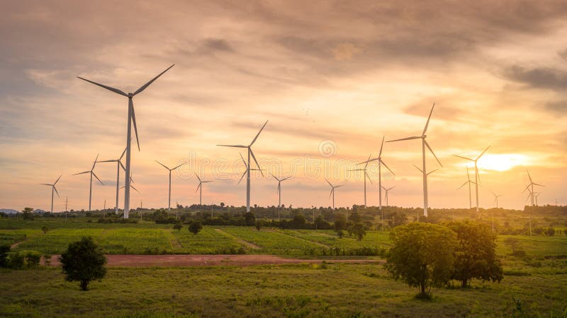 Background of Wind Turbines Fields at Sunset , Ecological Conservation ...