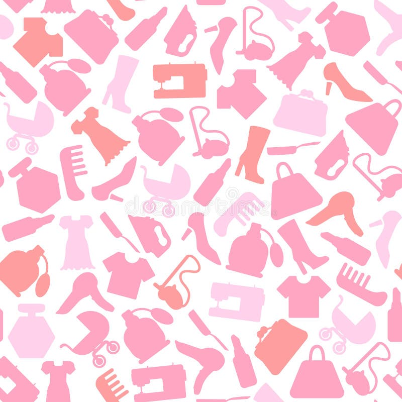 Background for Woman, Shopping Items on Seamless Pattern Stock ...