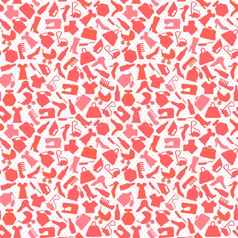 Background for Woman, Shopping Items on Seamless Pattern Stock ...