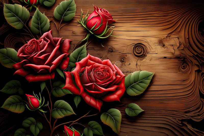 Background with Wood and Roses Stock Illustration - Illustration of ...