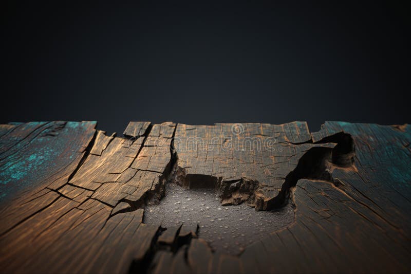An Old Wood Background with a Cracked Hole, Table for Presentations ...