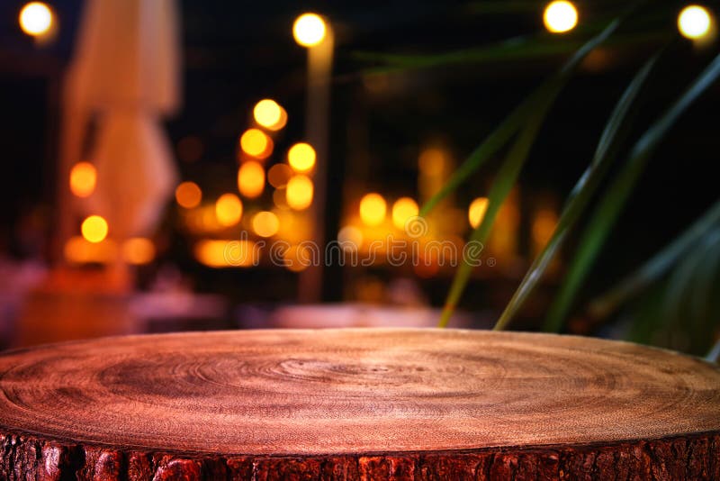 Background of Wooden Table in Front of Abstract Blurred Restaurant ...