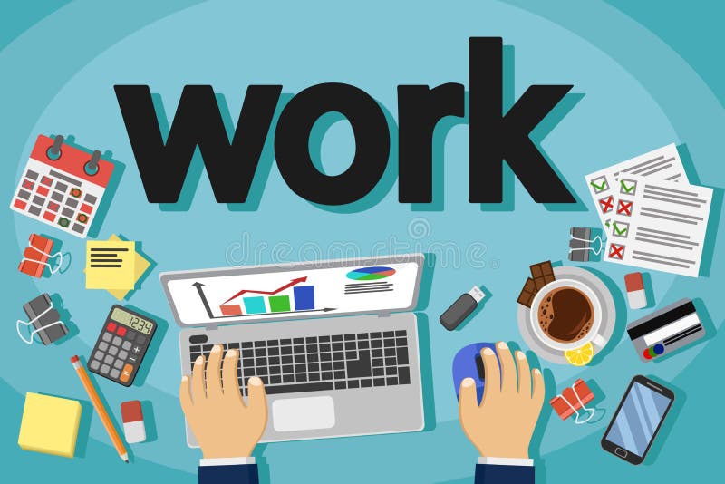 Background Work, Man Working at a Laptop Near Stationery Items. Stock ...