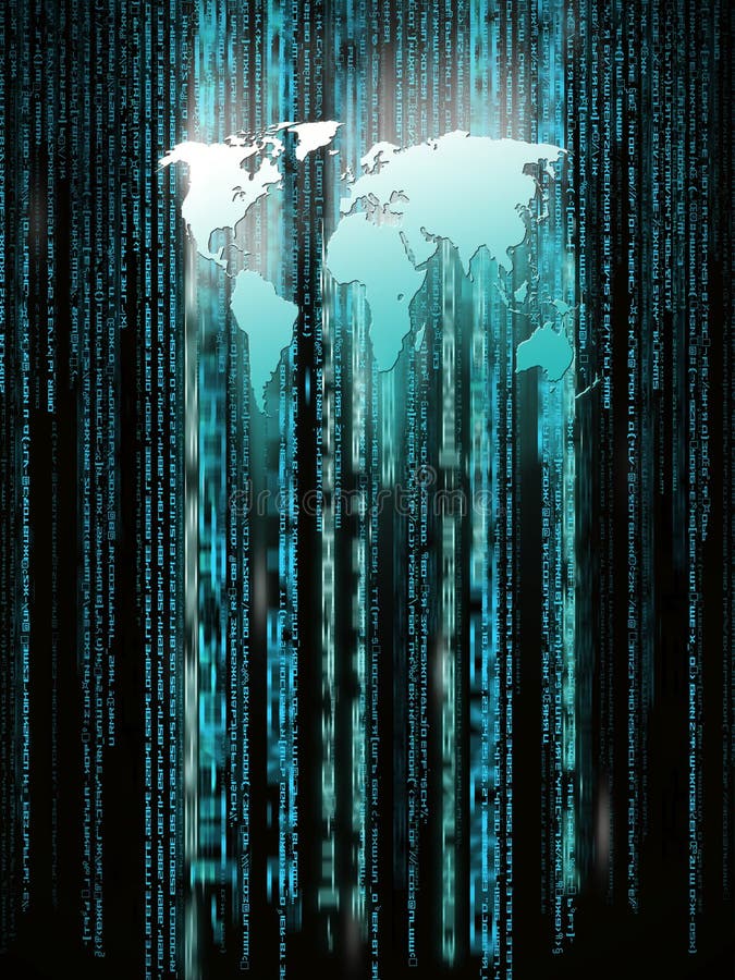 Green Background with World Map Matrix Style Stock Illustration ...