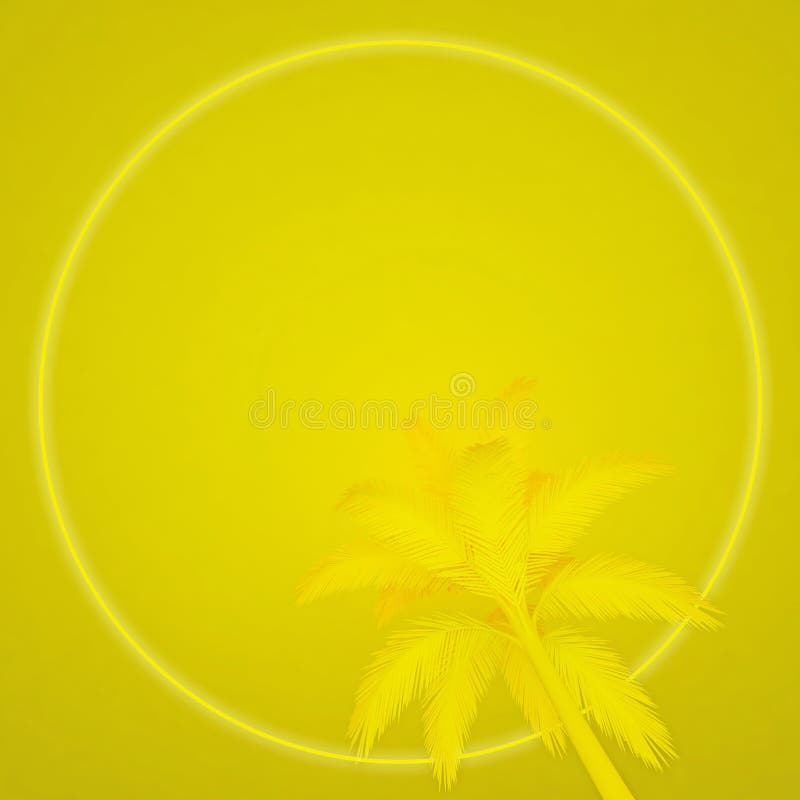 Background with Yellow Palm Tree and Neon Ring Bottom View Stock ...