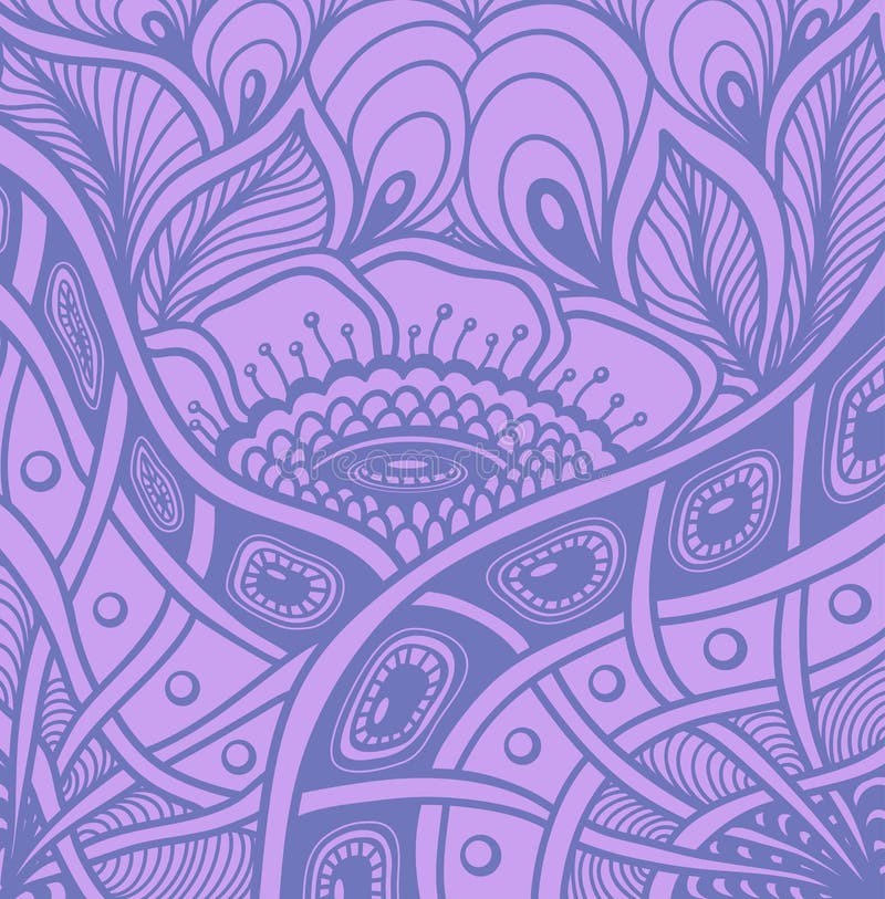 Background with Zen Tangle or Zen Doodle Flowers Pattern in Lilac Stock ...