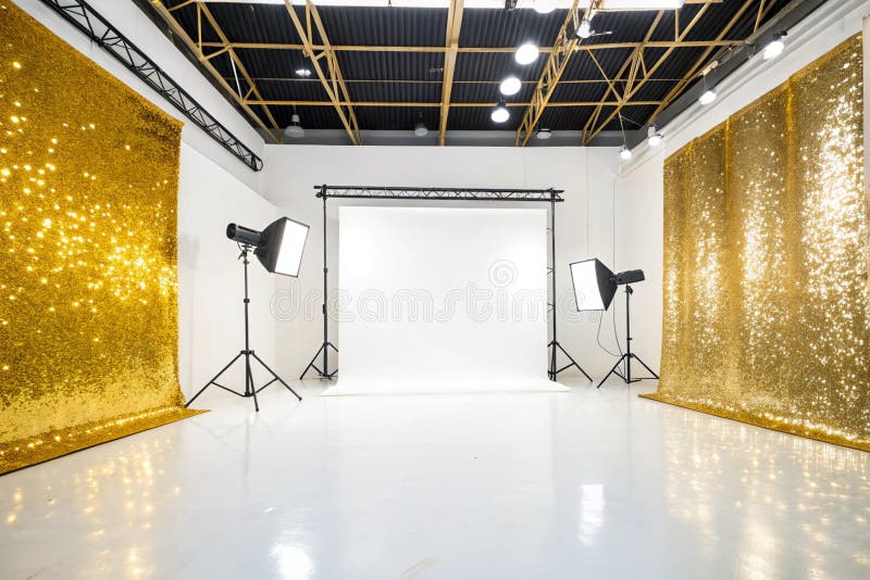 Backgrounds and Backdrops Inside Empty Studios with Golden Glitter ...