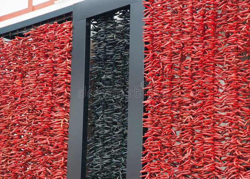 Backgrounds. Drying Chili Pepper in a Row. Ornamental Stock Image ...