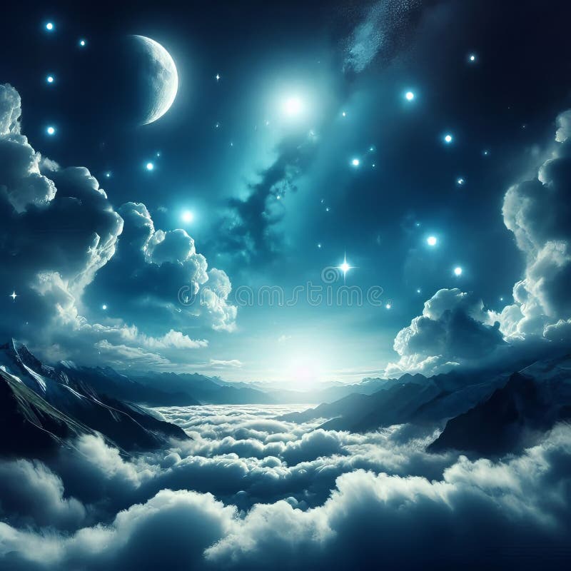 Backgrounds Night Sky with Stars and Moon and Clouds. Stock Image ...