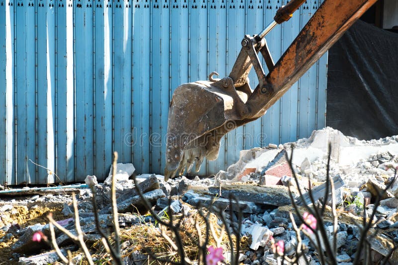 Backhoe Construction Scoop Work with Concrete Stock Photo - Image of ...