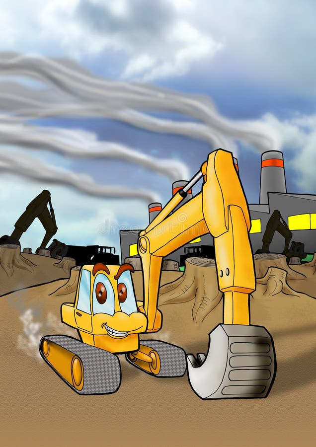 Cartoon Bulldozer Pushing Dirt