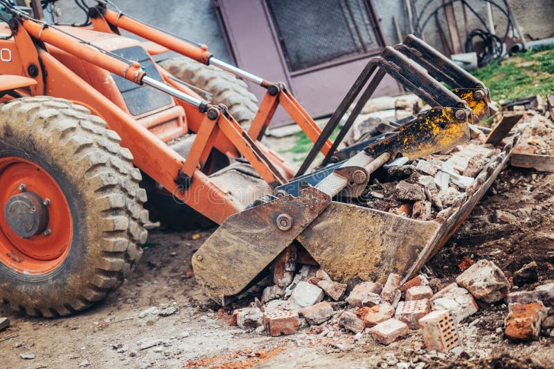 Backhoe Crusher Loading Demolition Debris Stock Photo - Image of ...