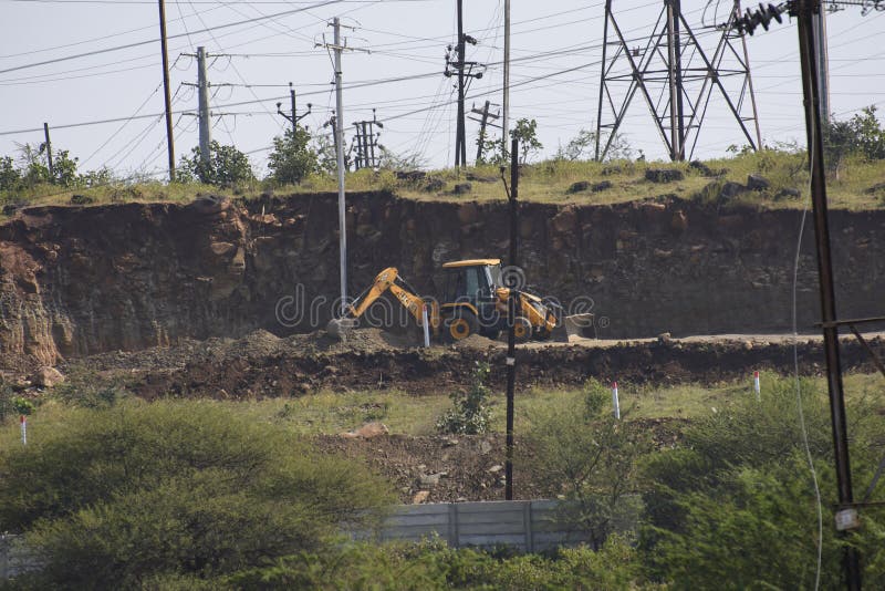 Backhoe Digger Loader Machine Diggin Hill Side for Mining Stock Image ...
