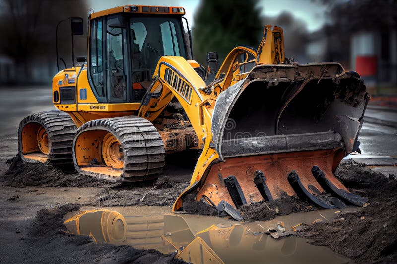 A Backhoe Digging Up a Patch of Broken Pavement, Ready To Make Repairs ...