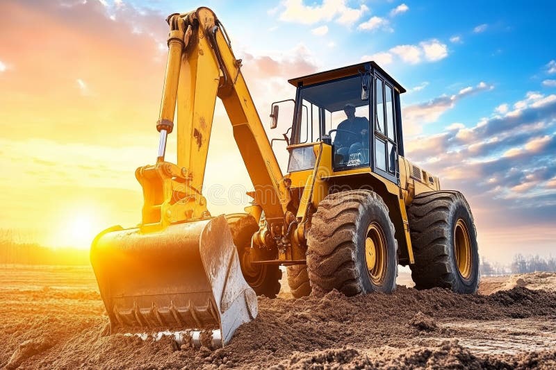 Backhoe Excavating Soil for Foundation at Construction Site Heavy ...