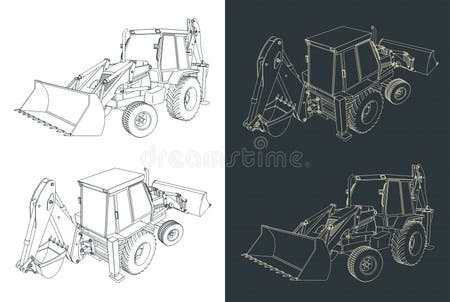 Backhoe loader blueprints stock vector. Illustration of mining - 300816883