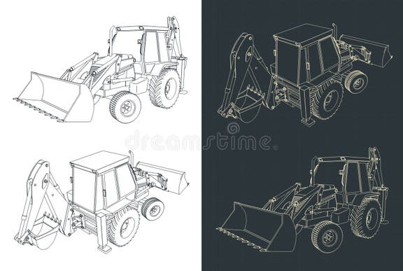 Backhoe loader blueprints stock vector. Illustration of mining - 300816883