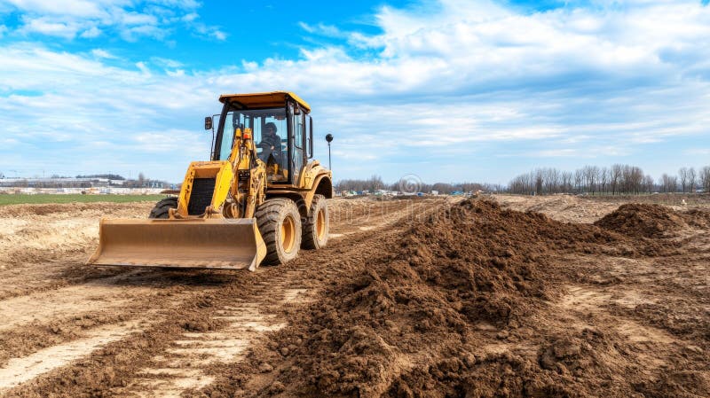 Backhoe Loader Covering Trench after Completion of Excavation Work in a ...