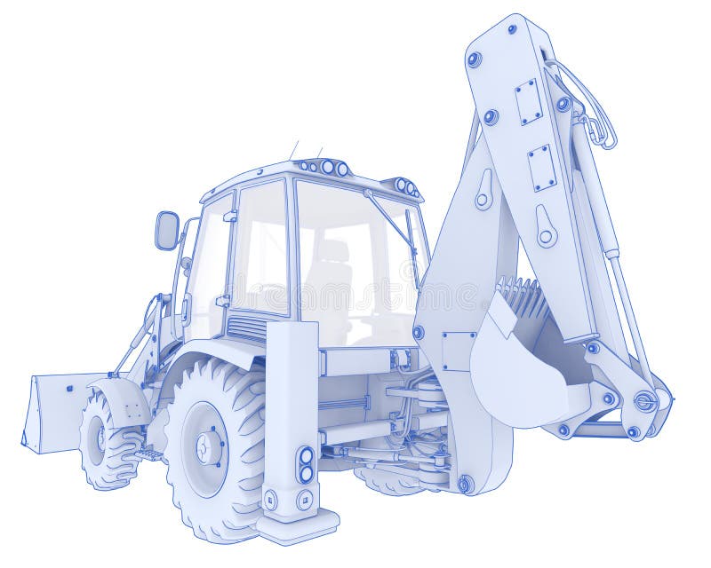 Backhoe Loader Isolated on Background. 3d Rendering - Illustration ...