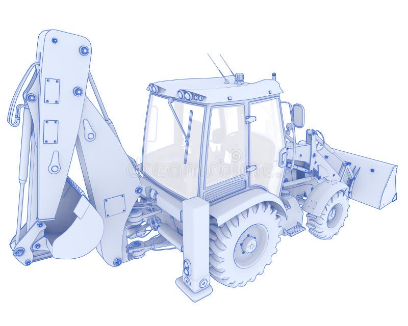 Backhoe Loader Isolated on Background. 3d Rendering - Illustration ...