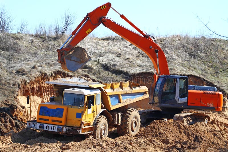 Backhoe Loader Loading Dumper Stock Photo - Image of build, industrial ...