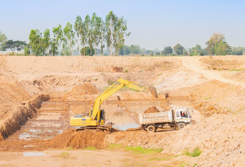 Backhoe Loader Put the Truck at the Bottom of the Pond Stock Image ...