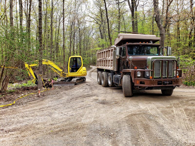 Backhoe Loading Dump Truck with Dirt Stock Photo - Image of ...