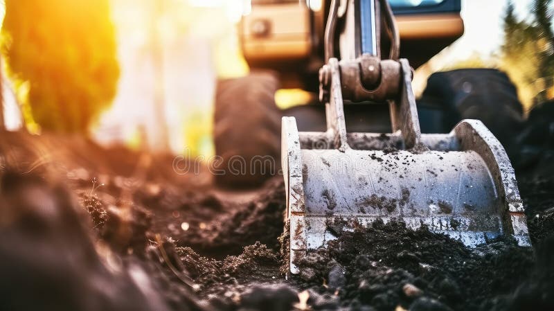 The Backhoe S Bucket Dips into a Pile of Rocks, Ready To Transport Them ...