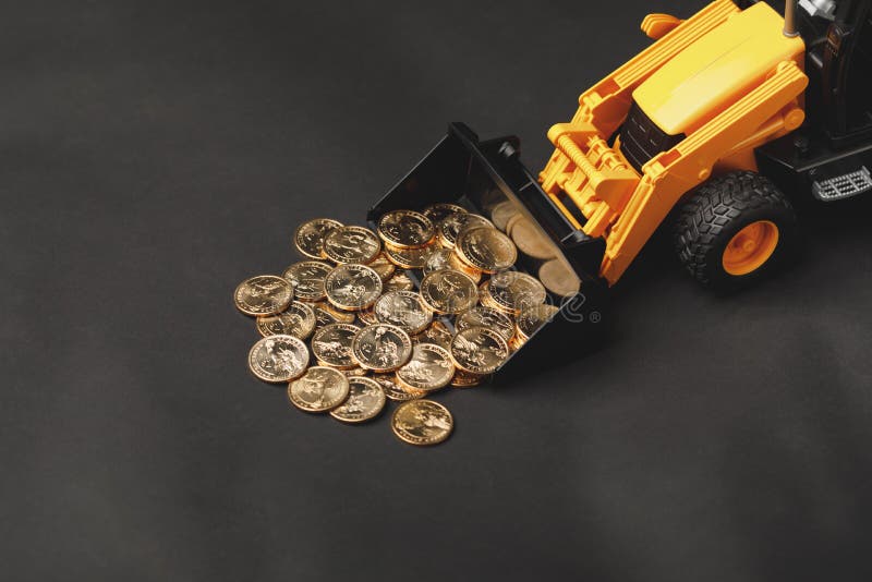 Backhoe Tractor Rake Up Money Coins Stock Photo - Image of business ...