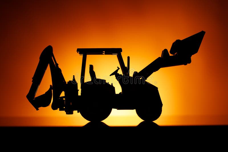 Backhoe Tractor Silhouette, Orange Sunset Background Stock Image ...