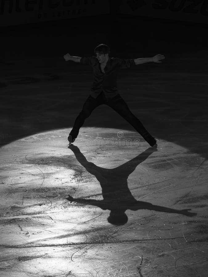 Backlight of an Athlete Skater and the Shadow Reflected on the Ice Rink ...